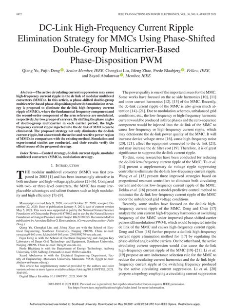 Pdf Dc Link High Frequency Current Ripple Elimination Strategy For