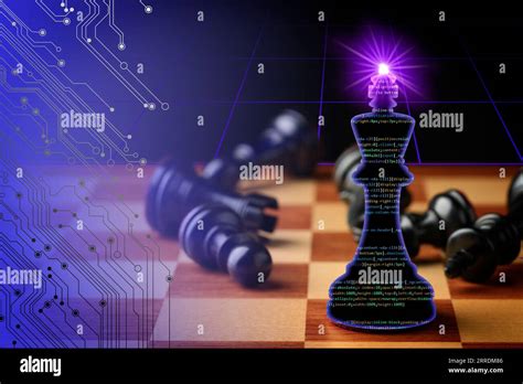 Chess Piece Filled With Programming Code Standing Among Fallen Ones