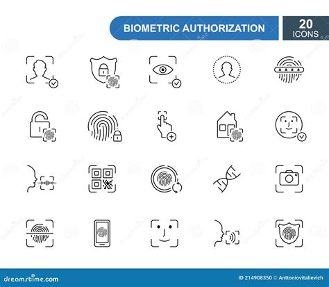 Set Of Biometric Thin Line Icons Fingerprint Face Id Voice