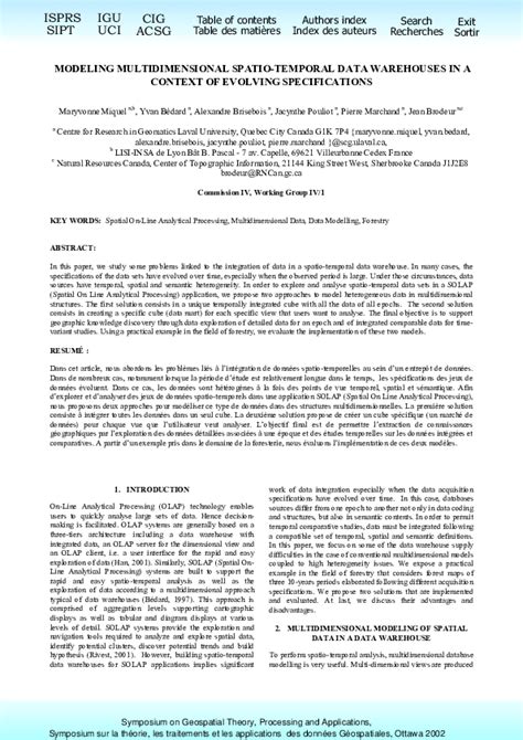 Pdf Modeling Multi Dimensional Spatio Temporal Data Werehouses In A