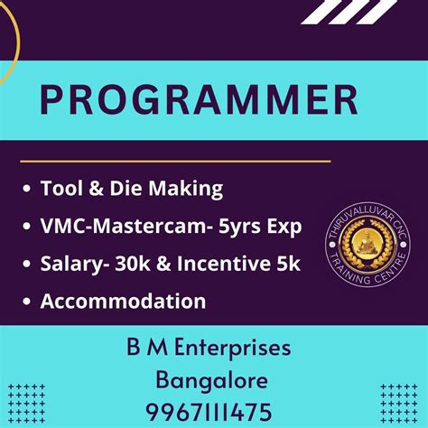 Vmc Mastercam Programmer Toolanddie Thiruvalluvar Cnc Training Centre