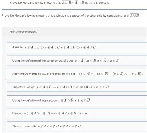 Solved Prove De Morgan s law by showing that AB AˉBˉ if A Chegg com