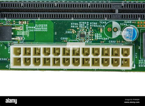 The Components Of The Motherboard Include Chip Ic Cpu Socket Heatsink And Many Port Stock