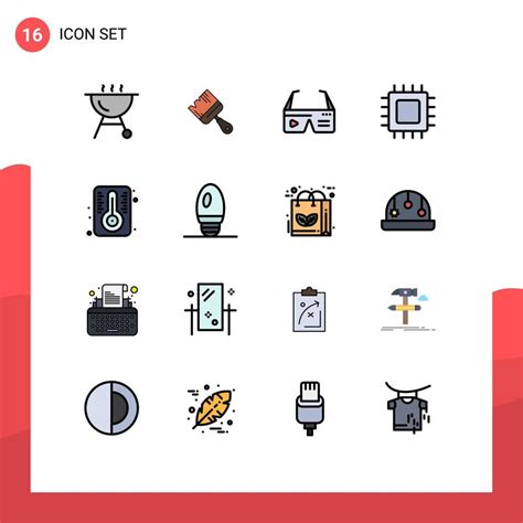 16 Universal Flat Color Filled Lines Set For Web And Mobile Applications Temperature Hardware