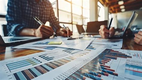 Team Collaborates To Review Charts And Graphs Discussing Strategies To Improve Business