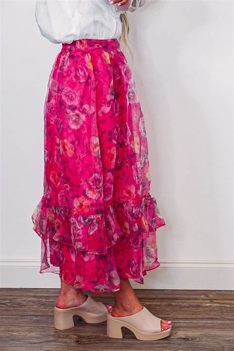 Floral Hot Pink Maxi Skirt Shopperboard