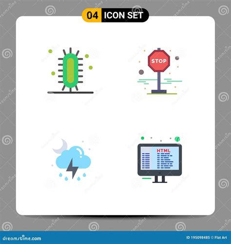 set of 4 vector flat icons on grid for biology weather science journey cloud stock vector