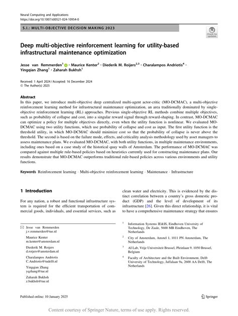 Pdf Deep Multi Objective Reinforcement Learning For Utility Based