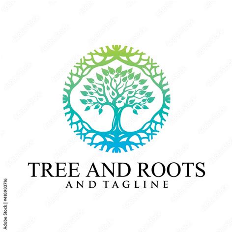 Root Of The Tree Logo Illustration Vector Silhouette Of A Tree Abstract Vibrant Tree Logo