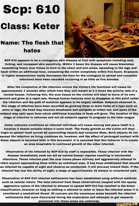 Scp 610 I Class Keter Name The Flesh That Hates Scp 610 Appears To