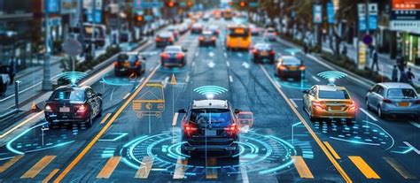 Premium Photo Technology Smart Car In Autonomous With Graphic Sensor Radar Signals And