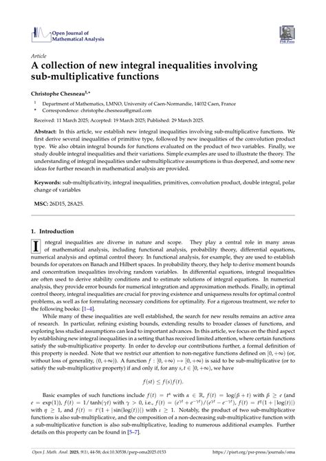 Pdf A Collection Of New Integral Inequalities Involving Sub Multiplicative Functions
