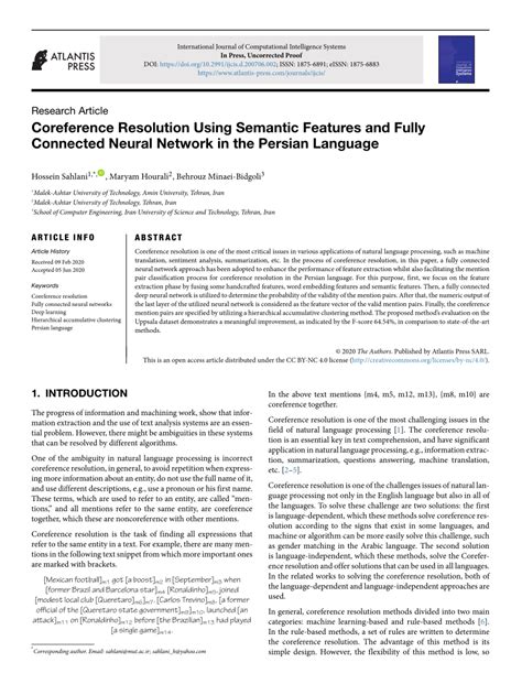 Pdf Coreference Resolution Using Semantic Features And Fully