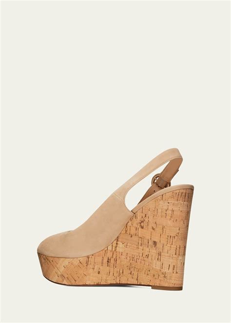 Veronica Beard Dali Suede Slingback Peep Toe Wedge Sandals Bergdorf