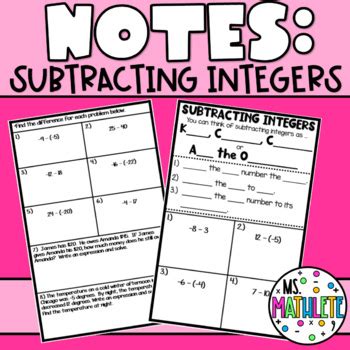 NOTES Subtracting Integers By Ms Mathlete TPT