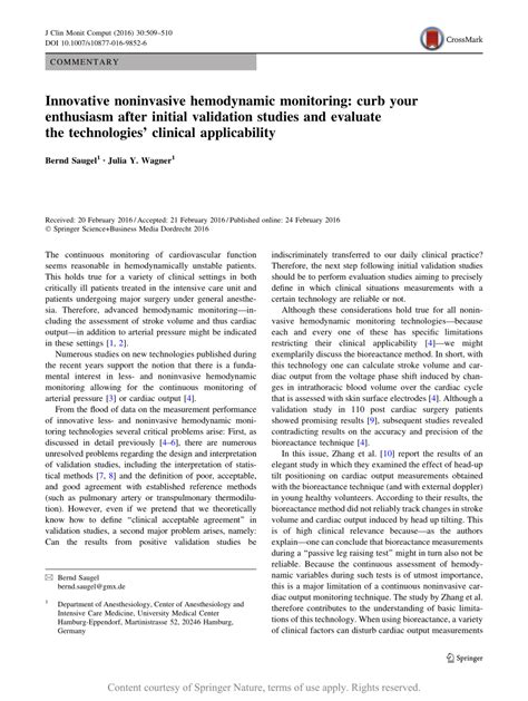 Innovative Noninvasive Hemodynamic Monitoring Curb Your Enthusiasm After Initial Validation