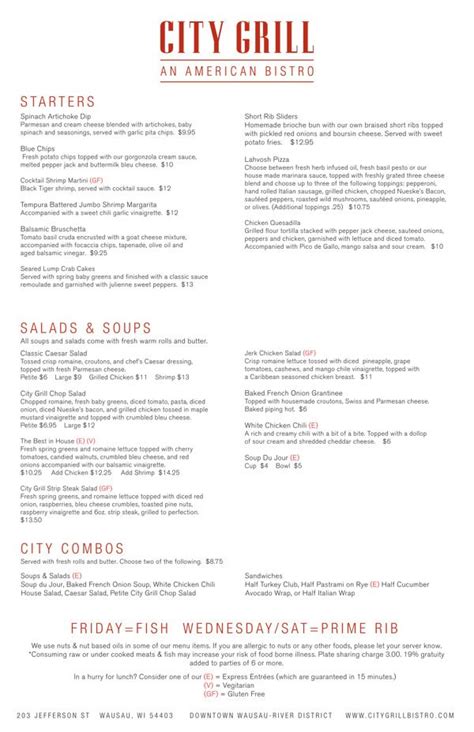 City Grill American Bistro Menus By Scott Helbach