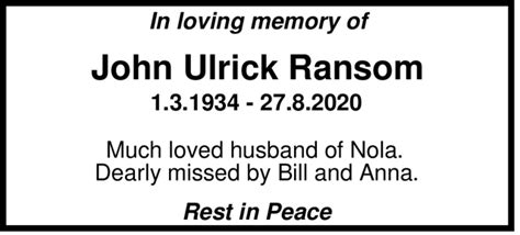 Ransom John Ulrick Tributes And Funerals The Canberra Times Canberra Act