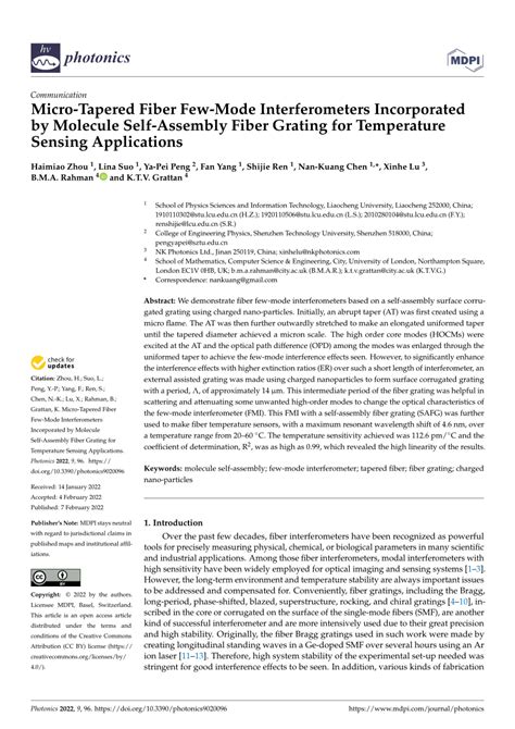 Pdf Micro Tapered Fiber Few Mode Interferometers Incorporated By Molecule Self Assembly Fiber