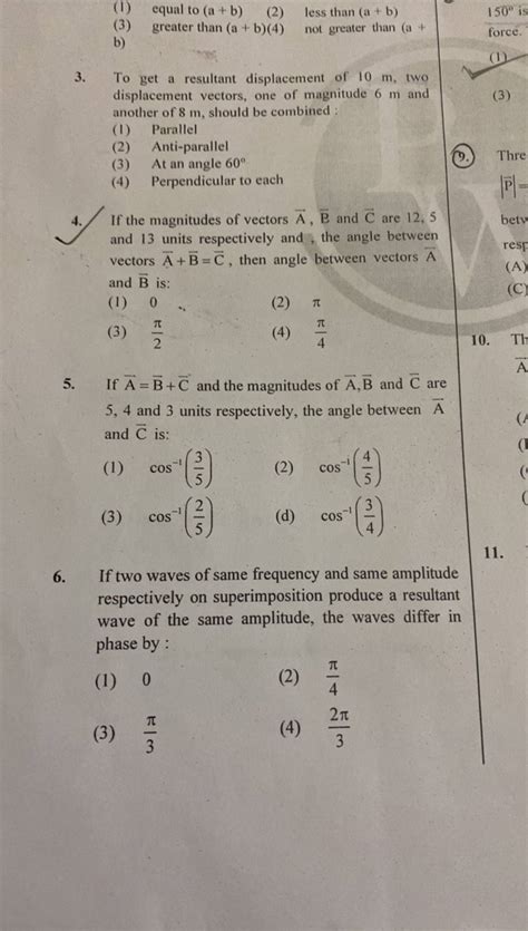 To Get A Resultant Displacement Of 10 M Two Displacement Vectors One Of