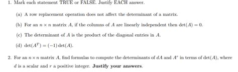 Solved 1. Mark each statement TRUE or FALSE. Justify EACH | Chegg.com