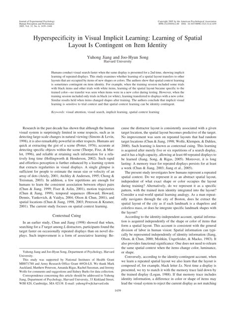 Pdf Hyperspecificity In Visual Implicit Learning Learning Of Spatial