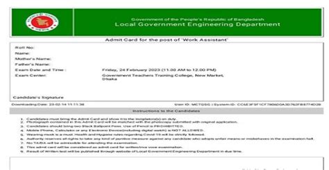 Lged Work Assistant Exam Date 2023 Jobs Master Bd