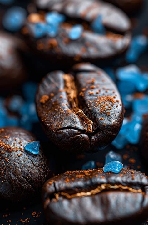 Coffee Beans And Blue Crystals On Dark Background Stock Image Image