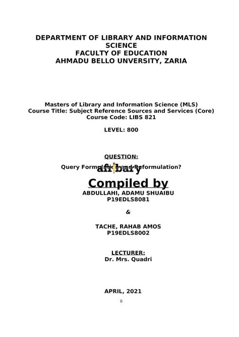 query formulation and reformulation afribary
