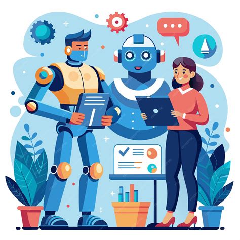 Premium Vector In A World Where Robots And Humans Collaborate