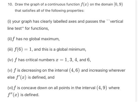 solved draw the graph of a continuous function f x ﻿on the