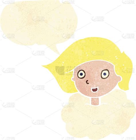 复古卡通女孩，一头扎进云里，素材 花瓣网