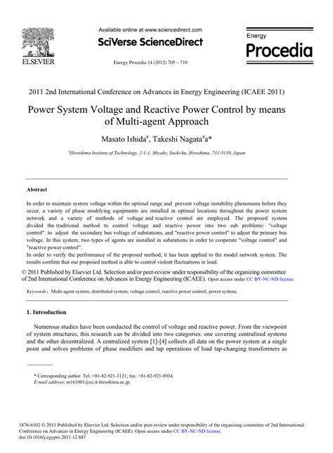 Pdf Power System Voltage And Reactive Power Control By Means Of Multi Agent Approach