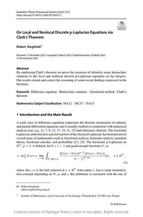 Pdf On Local And Nonlocal Discrete P Laplacian Equations Via Clarks