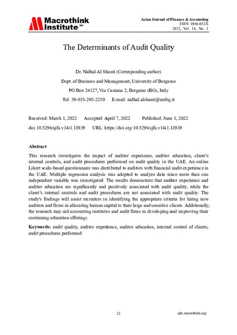 Pdf The Determinants Of Audit Quality