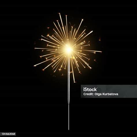불타는 스파클러 벵골 빛 현실적인 크리스마스 새해 와 생일 스파클링 촛불 파티를위한 불꽃 놀이 검은 색 배경에 고립 된 불꽃 공사 벡터 3d 그림 스파클러 폭죽에 대한 스톡