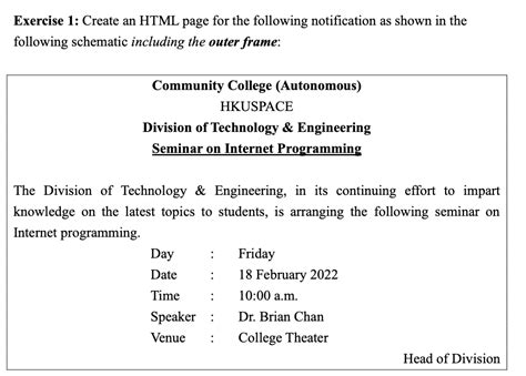 Solved Exercise Create An HTML Page For The Following Chegg
