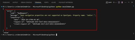 Python Reading Excel File Returns Invalid Request Error Stack