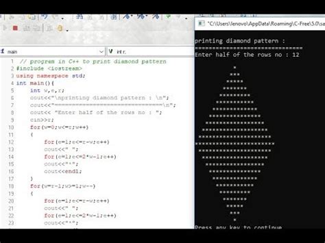 program in C++ to print diamond pattern - YouTube