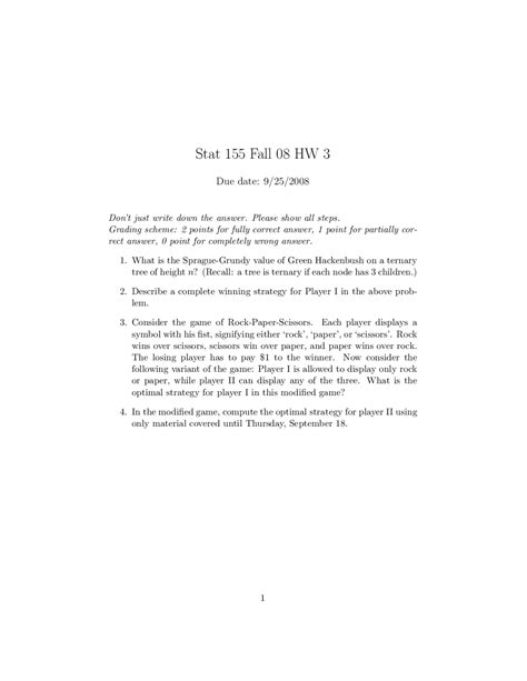 Game Theory Homework 3 Questions Stat 155 Docsity