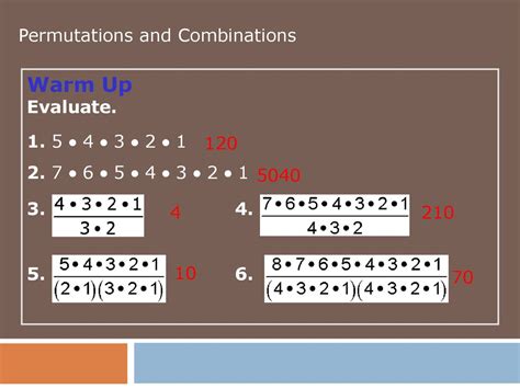 Warm Up Permutations and Combinations Evaluate 4 3 2 1 - ppt download