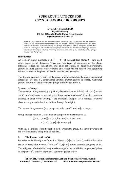 PDF Subgroup Lattices For Crystallographic Groups
