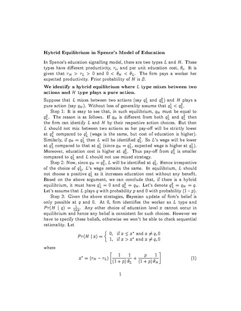 Hybrid Equilibrium Spence Hybrid Equilibrium In Spences Model Of Education In Spences