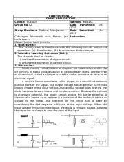 ECE Experiment DIODE APPLICATIONS Simulation Docx Experiment No DIODE APPLICATIONS