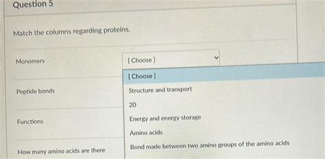 Answered Question 5 Match The Columns Regarding Proteins Monomers