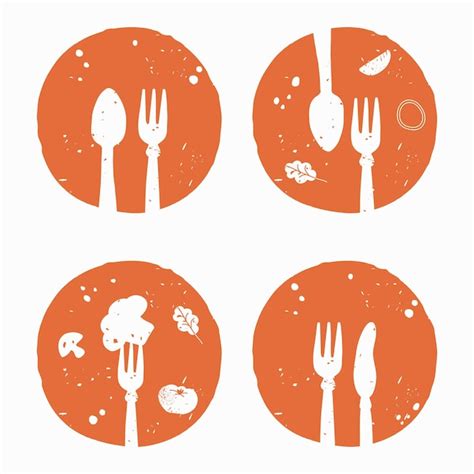 레스토랑 및 카페용 아이콘 세트 음식 로고 디자인 메뉴 및 요리책용 픽토그램 프리미엄 벡터