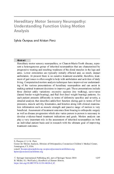 Pdf Hereditary Motor Sensory Neuropathy Understanding Function Using Motion Analysis