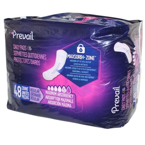 Prevail Daily Pads Regular 48 Ct Maxsorb Zone Maximum Absorbency Leak