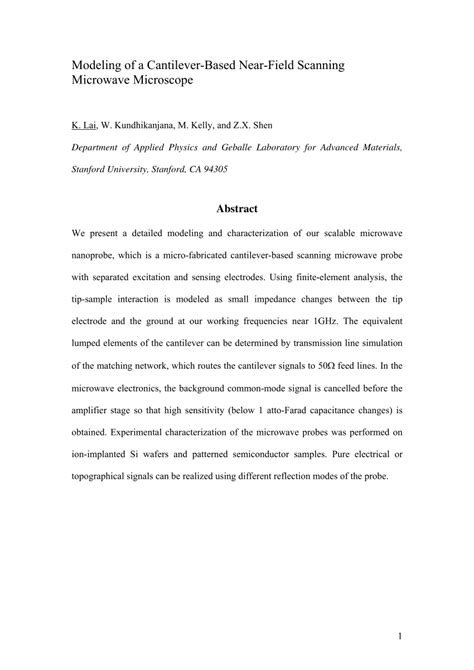 PDF Modeling And Characterization Of A Cantilever Based Near Field Scanning Microwave
