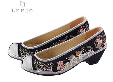 한복 꽃신 전통 한복 신발 1 12번 십장생수 꽃신 검정 회색 굽 5cm 이조공방 신발 악세사리 구두